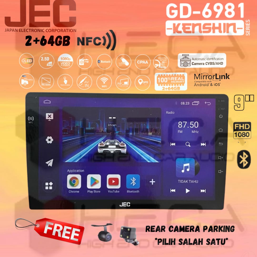 JEC KENSHIN Series NFC 2/64 GB Android 9" Inch Head Unit GD-6981 Double ...