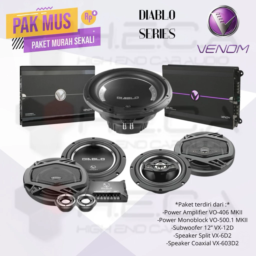 PAKET AUDIO MOBIL Venom Diablo Series Full Set Speaker Power Subwoofer ...